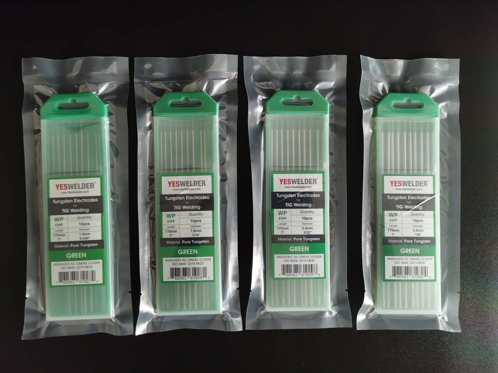 TIG Welding Tungsten Electrode Pure Tungsten .040"-5/32" x 7" (Green ...