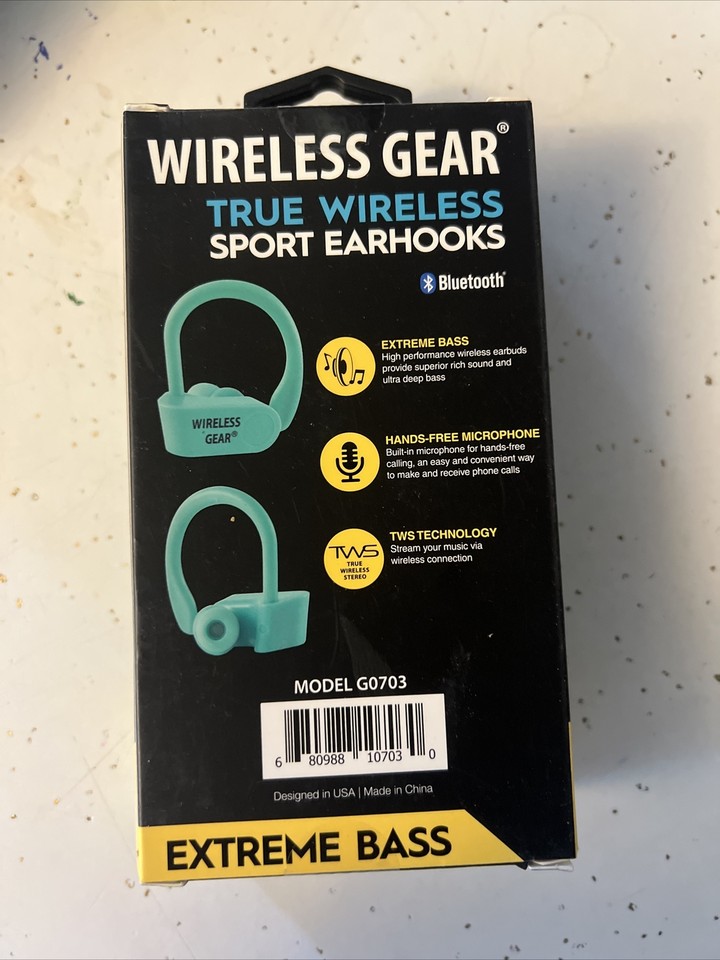 Sport Bluetooth Headset Blue Wireless Earbud Stereo Headphone Ear Hook ...