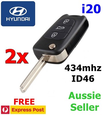 2x Hyundai i20 Complete Remote Flip Key with Transponder 434mhz - ID46 ...