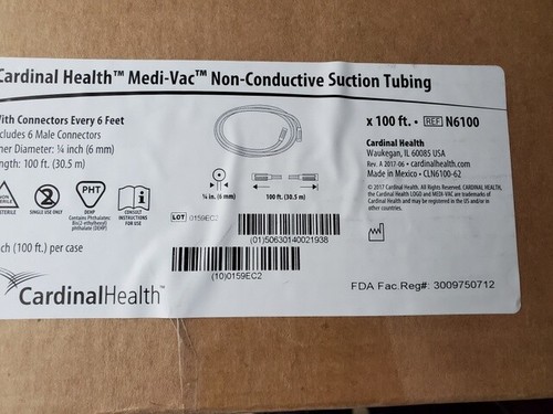 Cardinal Health Medi-Vac Non-Conductive Suction Tubing N6100 100 ft 6 ...