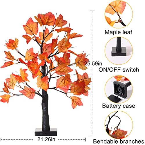 2 Pack Fall Lighted Maple Tree 48 LED Lights Thanksgiving Decoration ...