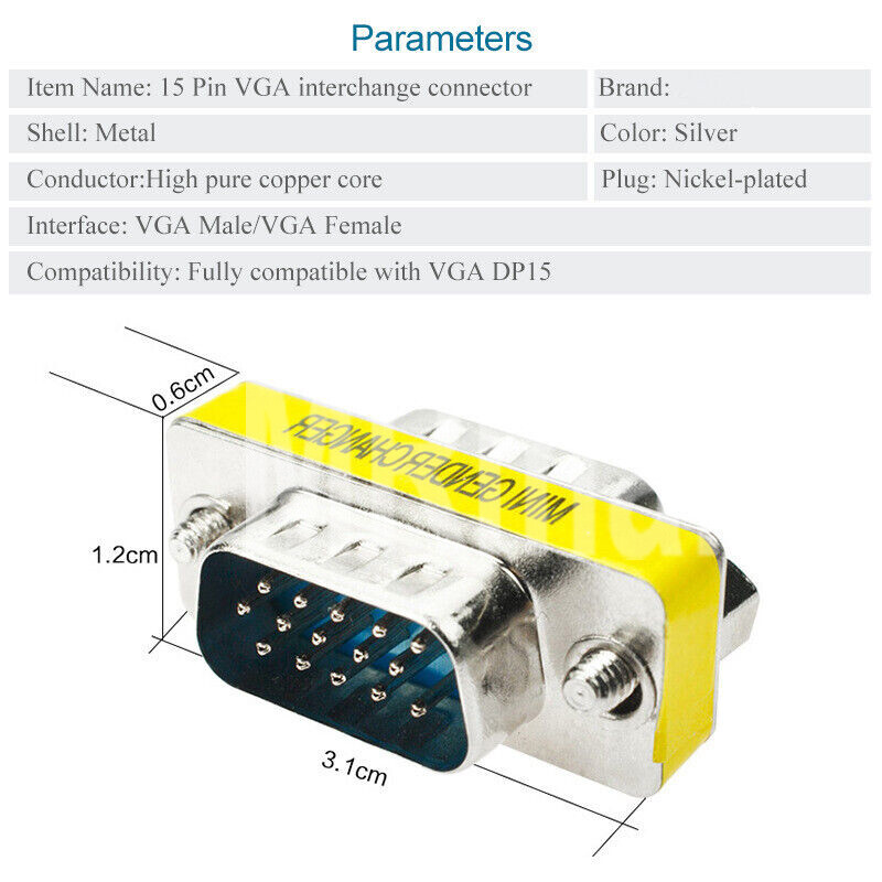 VGA D-Sub 15 Pin 9 Pin Male to Female Adaptor Joiner Coupler Convertor ...