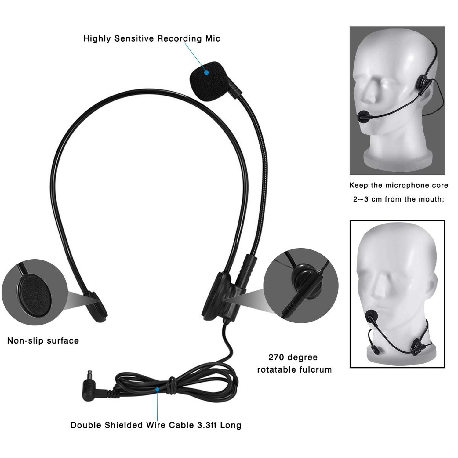 Portable Mini Voice Amplifier Wired Headset Microphone Speaker Set for ...