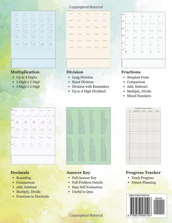 5th Grade Math Workbook - Multiplications, Divisions, Fractions, and ...