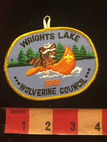 Vtg 1981 WRIGHT’S LAKE WOLVERINE COUNCIL BSA Boy Scouts Patch RACCOON ...