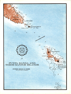 1966 Vintage Print Map of California Punta Banda Todos Santos Island ...