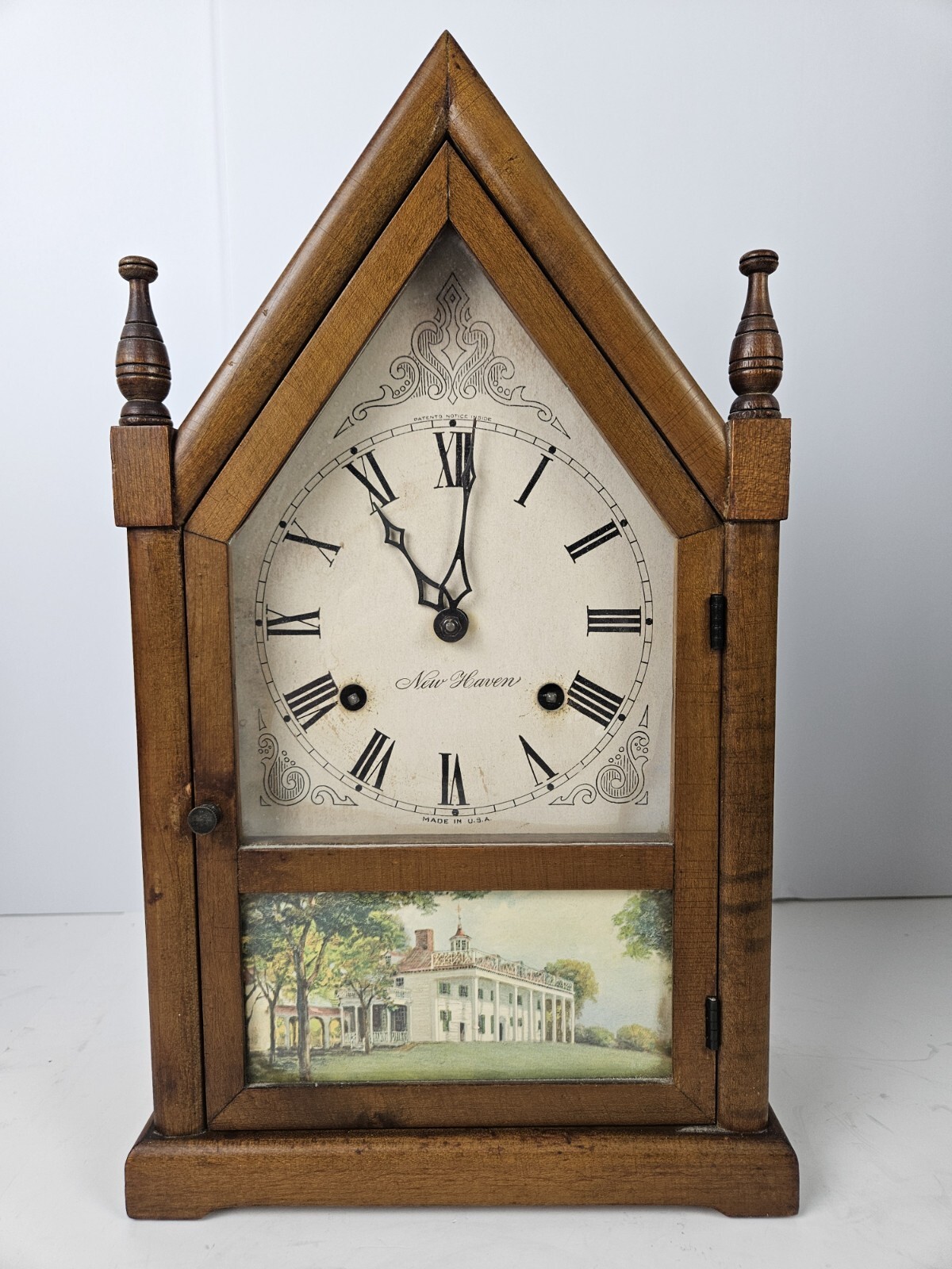 Vintage Working 1950's NEW HAVEN 8 Day Maple Steeple Mantel Shelf Clock ...