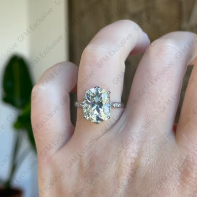 Cushion Cut Lab-Created Moissanite Engagement Ring In Sterling Silver ...