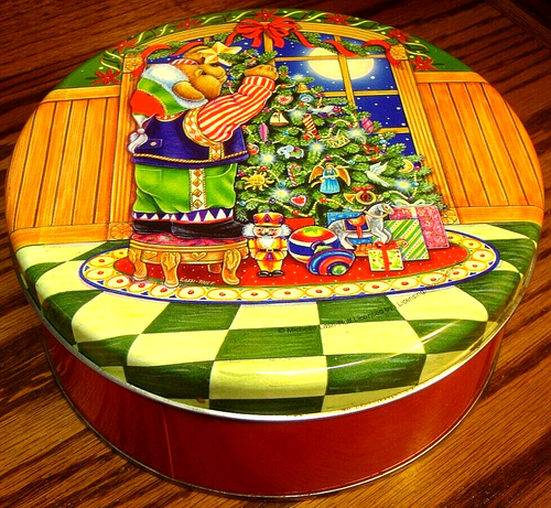CHRISTMAS Cookie Tin Artwork by Michelle Lash Ruff~Teddy Bear~Tree ...