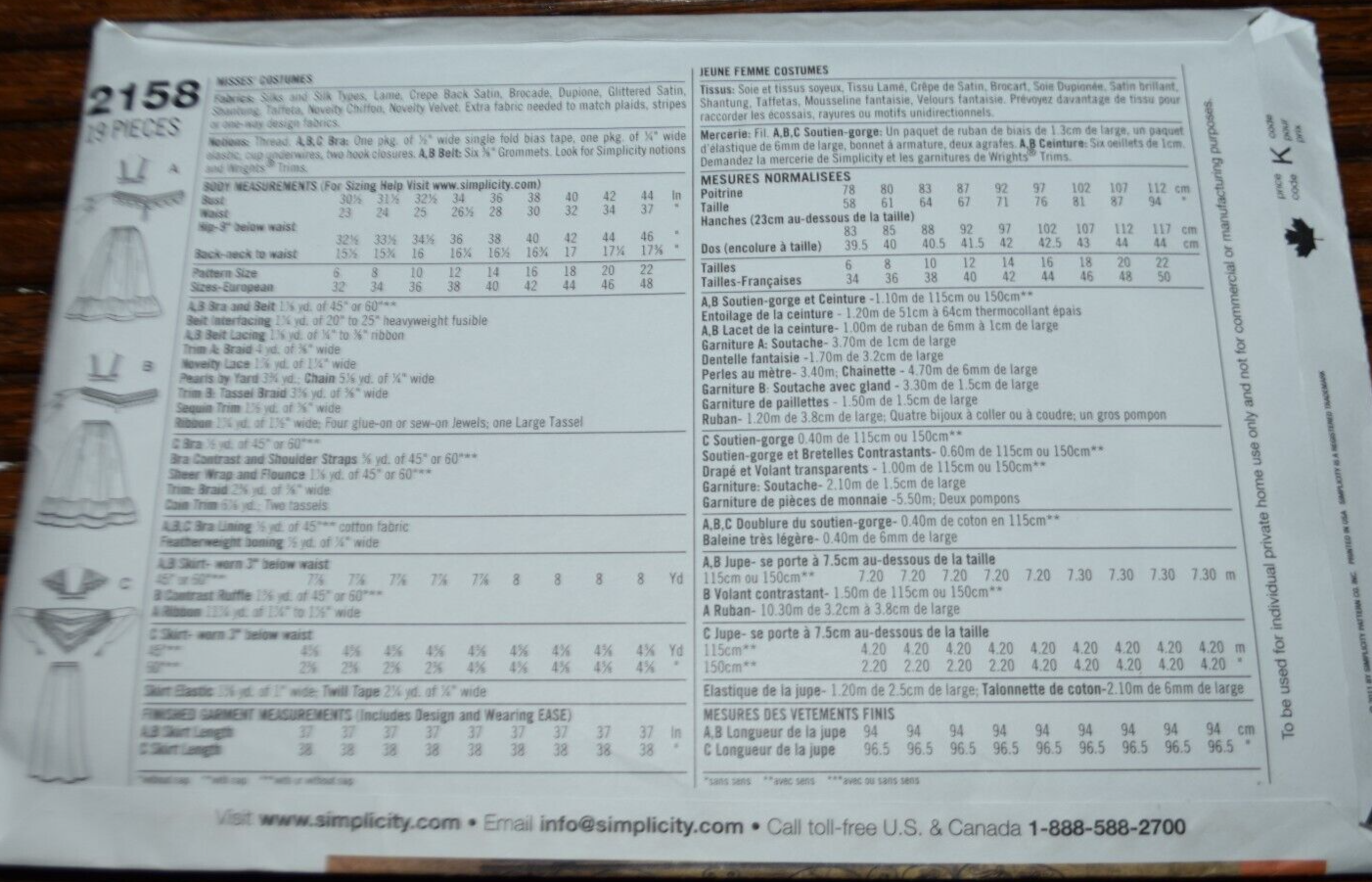 Simplicity 2158 Costume Pattern Belly Dancer Gypsy HAREM R5 14-22 Uncut ...