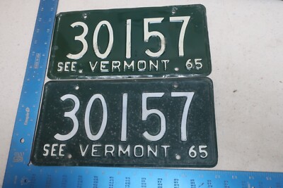 Vermont License Plate Tag VT Pair Set 1965 65 30157 | eBay