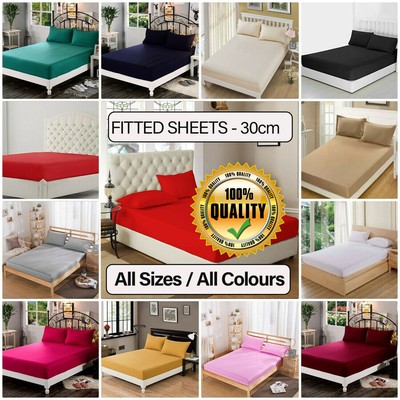 Fitted Sheet Bed Sheet 30cm Extra Deep Single Double King all Sizes ...