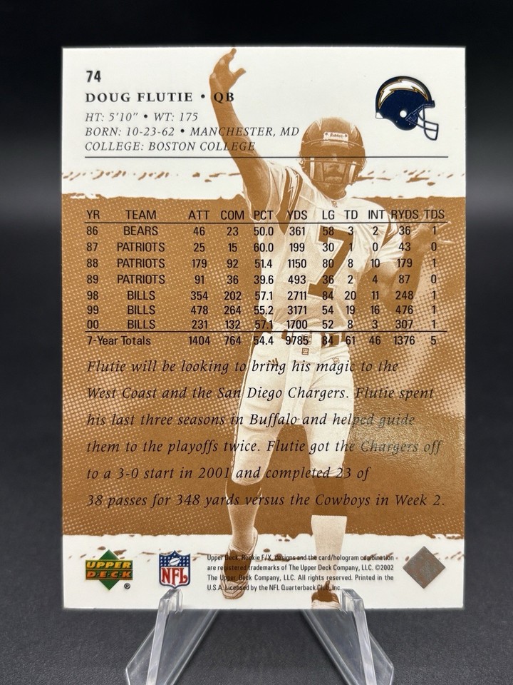 2001 Upper Deck Rookie F/X #74 Doug Flutie San Diego Chargers | eBay