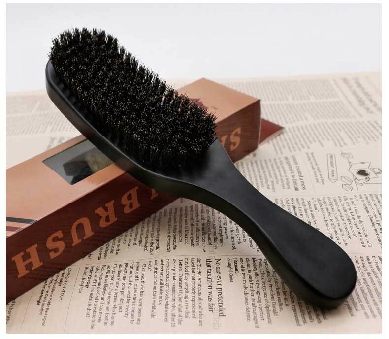 Unisex Natural Curved Soft Boar Bristle Wave Hair Brush Wooden Handle ...