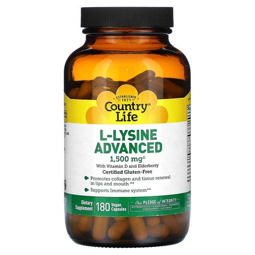 2 X Country Life, L-Lysine, Advanced , 500 mg, 180 Vegan Capsules ...