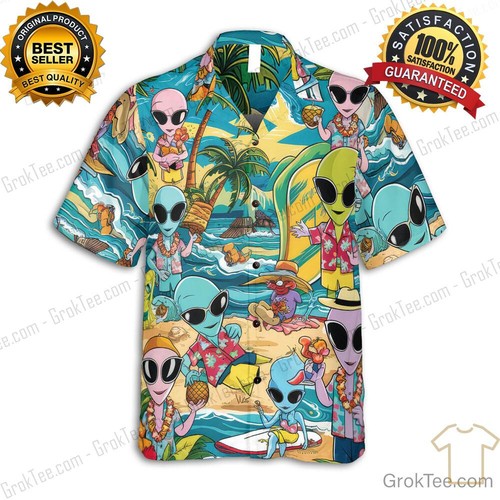 Funny Alien Hawaiian Shirt Tropical Beach Vacation Aloha Summer Party ...