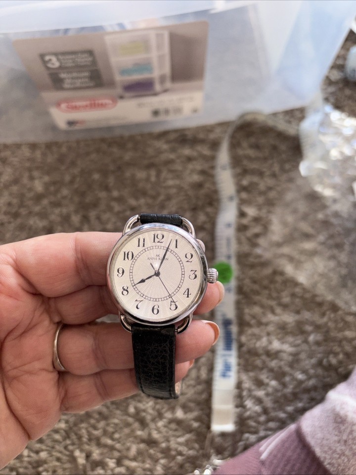 Anne Klein Quartz Analog Black Leather Band Women Watch New Battery | eBay