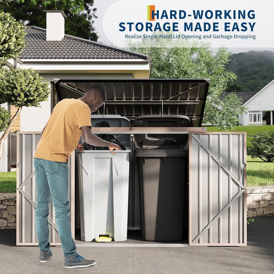 76 CU.FT Capacity Metal Trash Can Storage Shed with Sloping Roof ...