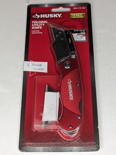 Husky Folding Lock-Back Work Pocket Utility Knife And 4 Inch Belt Pouch ...