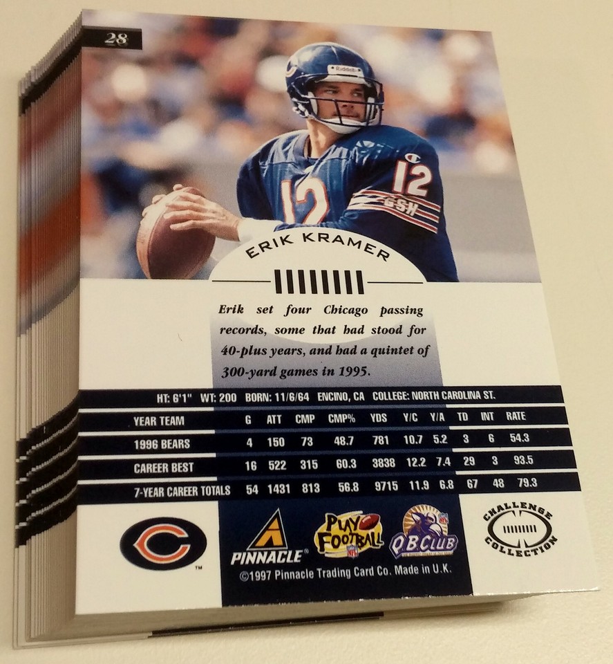 ERIK KRAMER 1997 Pinnacle Inscriptions #28 CHICAGO BEARS LOT OF 30 Mint ...