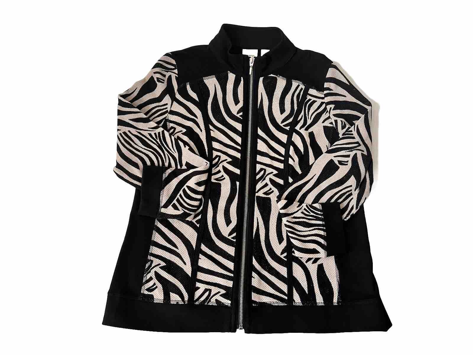 Chico’s Zenergy Beige/Black Zebra Print Zip Up Mesh Long Sleeve Jacket ...