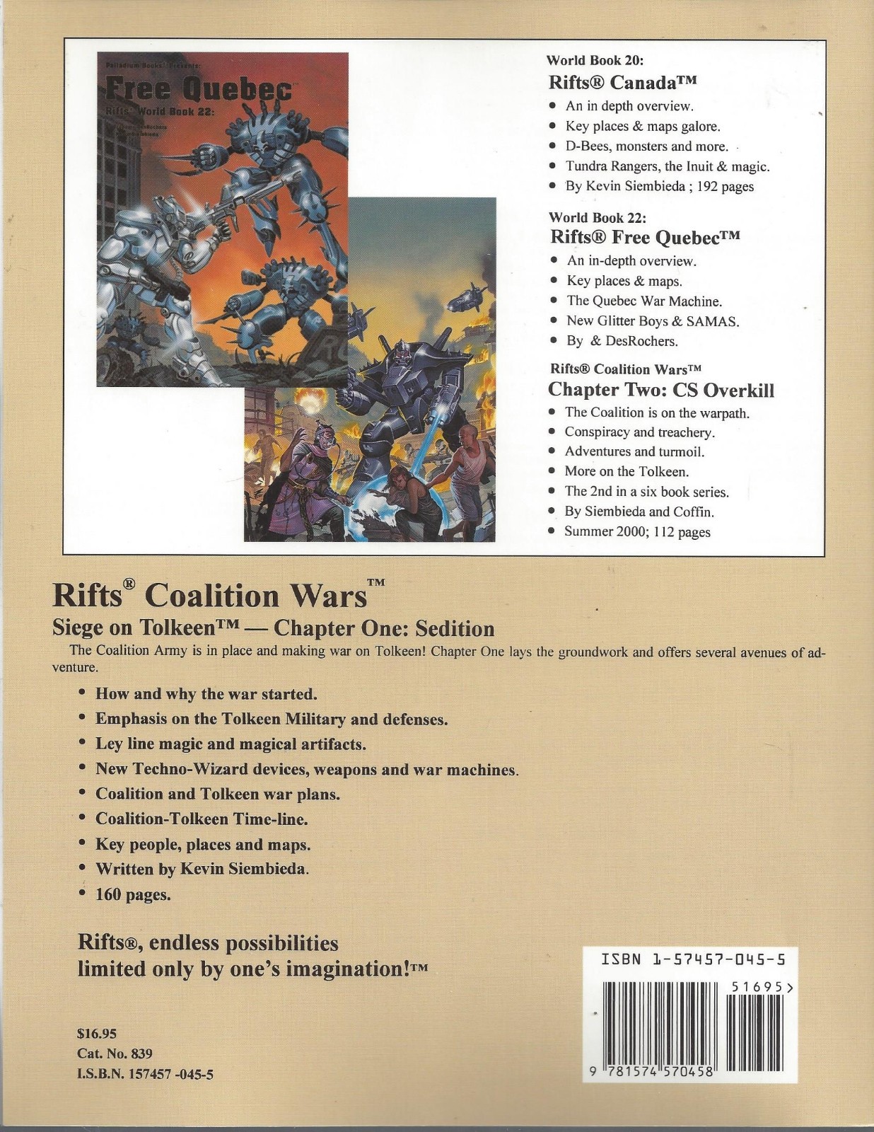 Rifts Coalition Wars : Siege on Tolkeen - Sedition by Kevin Siembieda ...