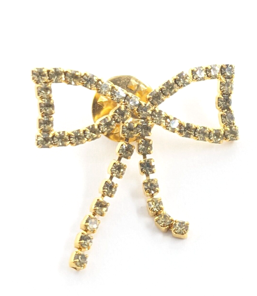 VTG Ribbon Bow Dangle Clear Rhinestones Gold Tone Lapel Pin Fashion ...