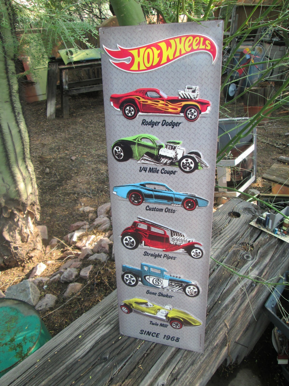 HOT WHEELS LARGE Vintage Look Sign Metal Embossed Display Cool Rodger ...