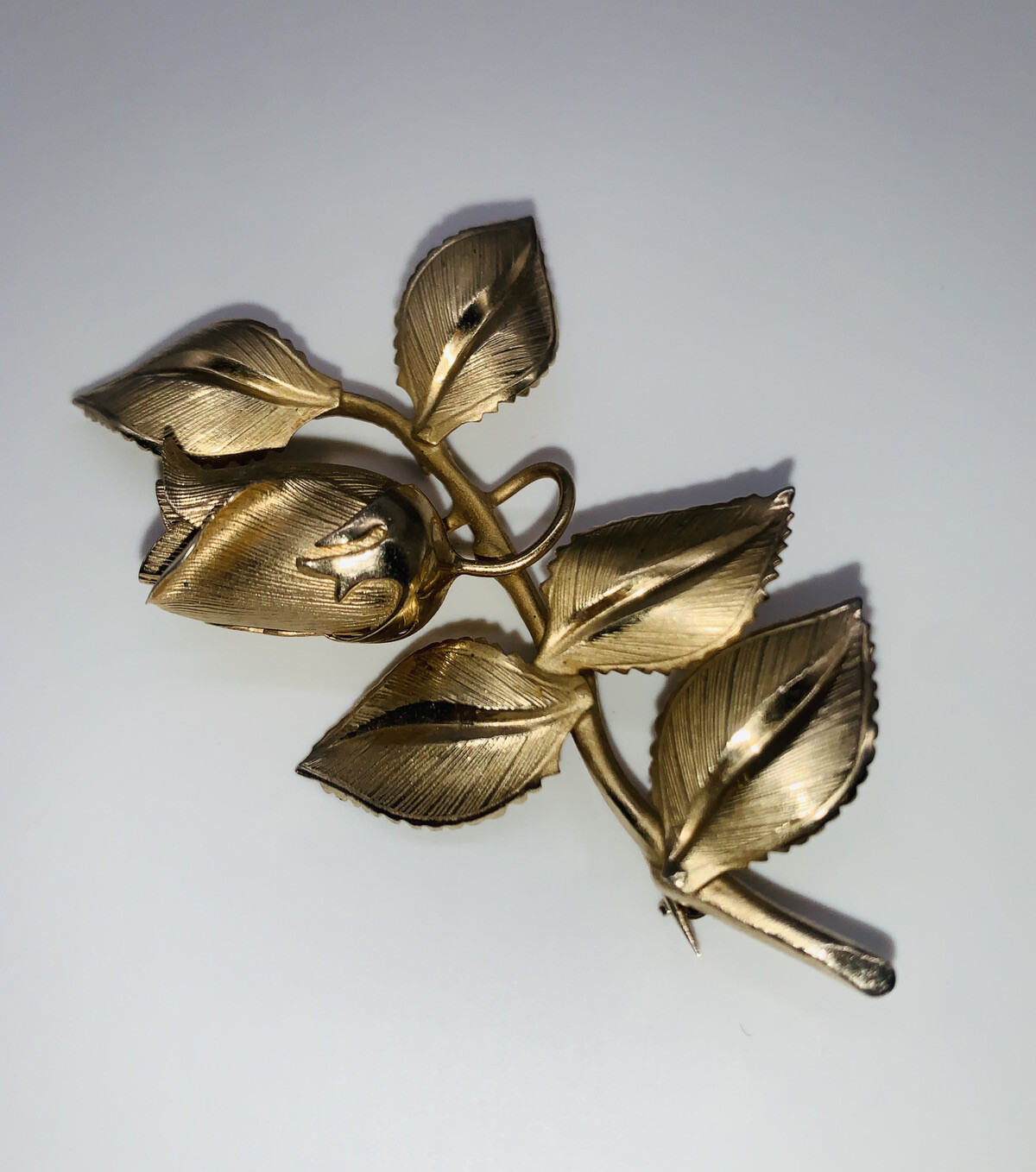 Vintage Giovanni Signed Long-Stem Rose Brooch Pin Gol… - Gem