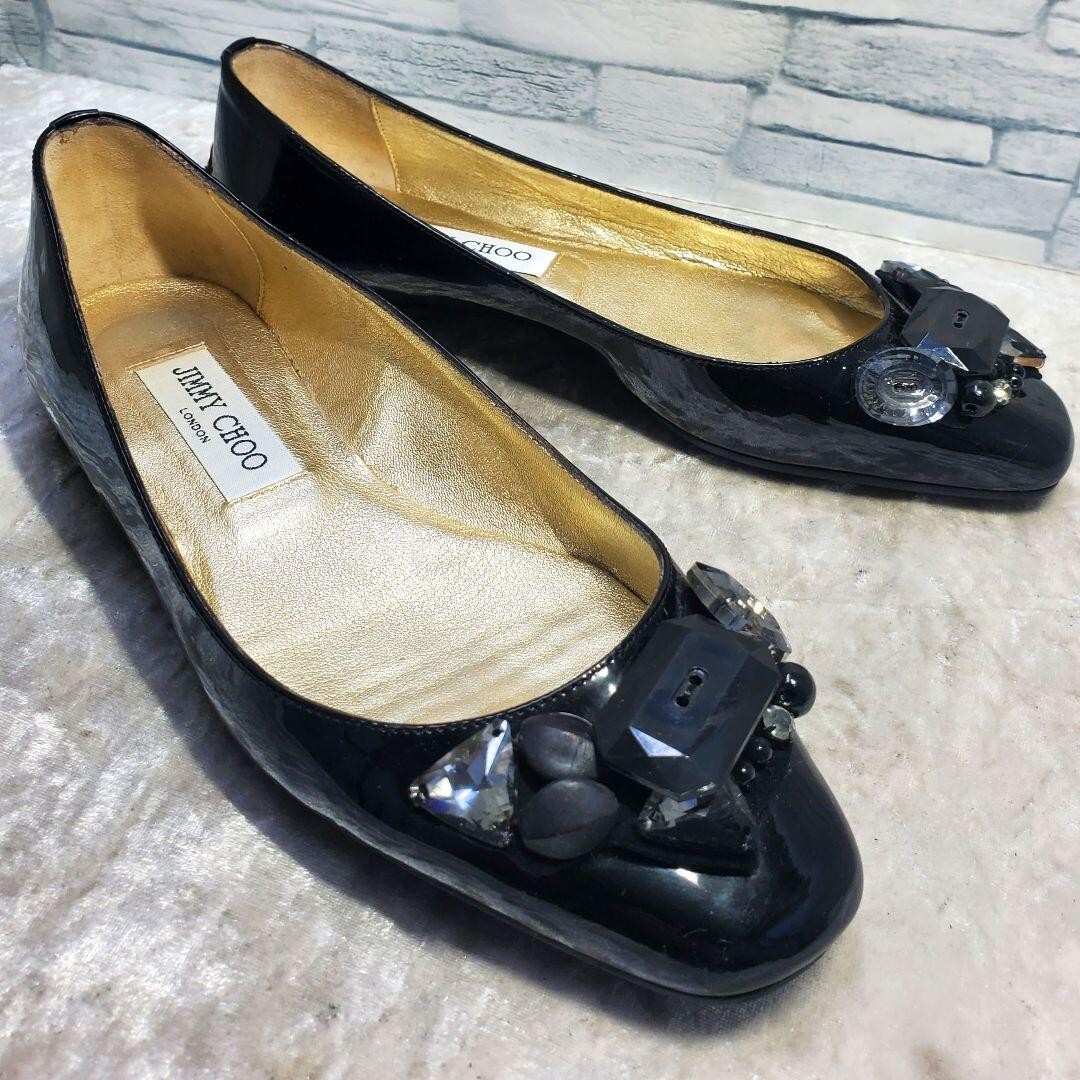 Women 7.0US Jimmy Choo Pumps Flat Black Bijou - Gem