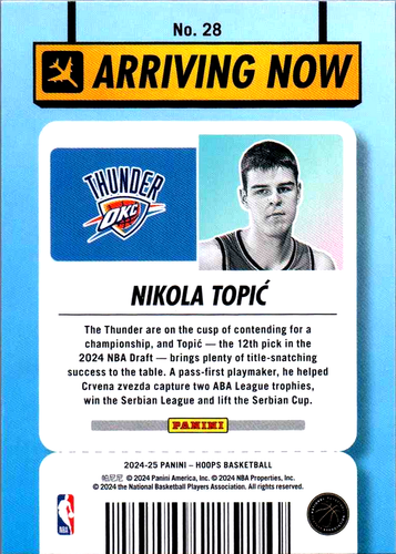 2024-25 Panini NBA Hoops Nikola Topic ARRIVING NOW #28 ROOKIE | eBay