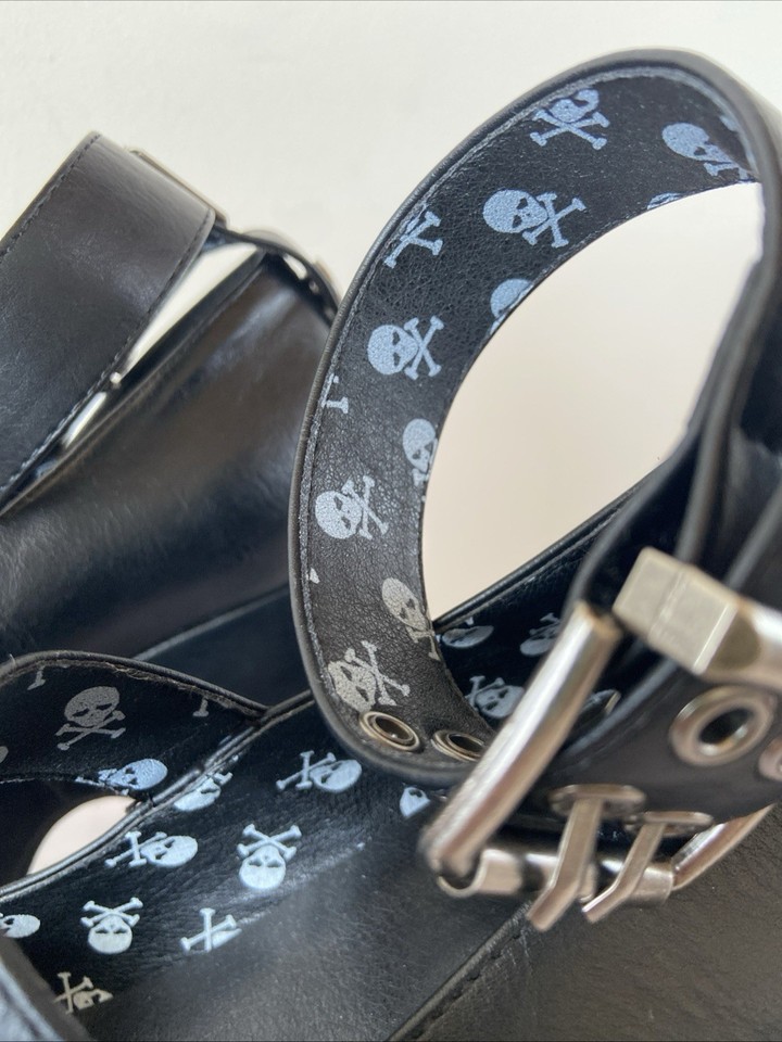 Lamoda Black Chunky Platform Mary Jane Goth Straps Buckles Skull Shoes ...