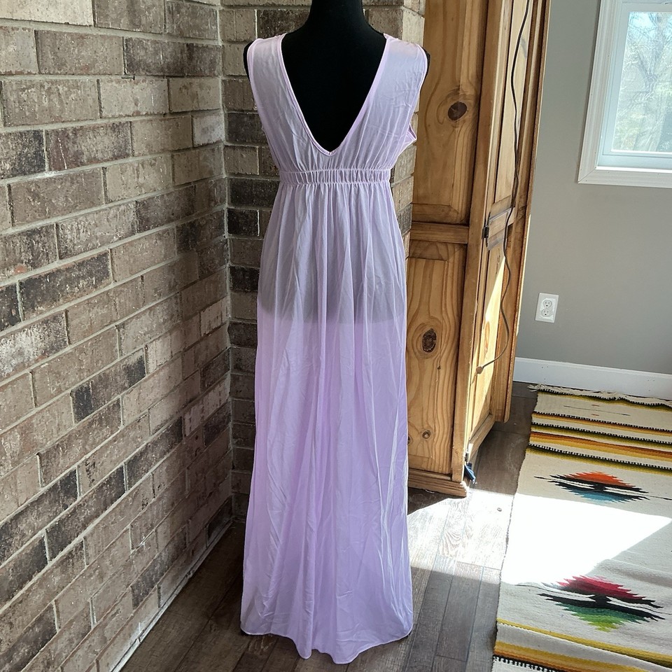 VINTAGE Erica Loren Pink Nylon Lace Nightgown Robe Set USA Women's Size ...