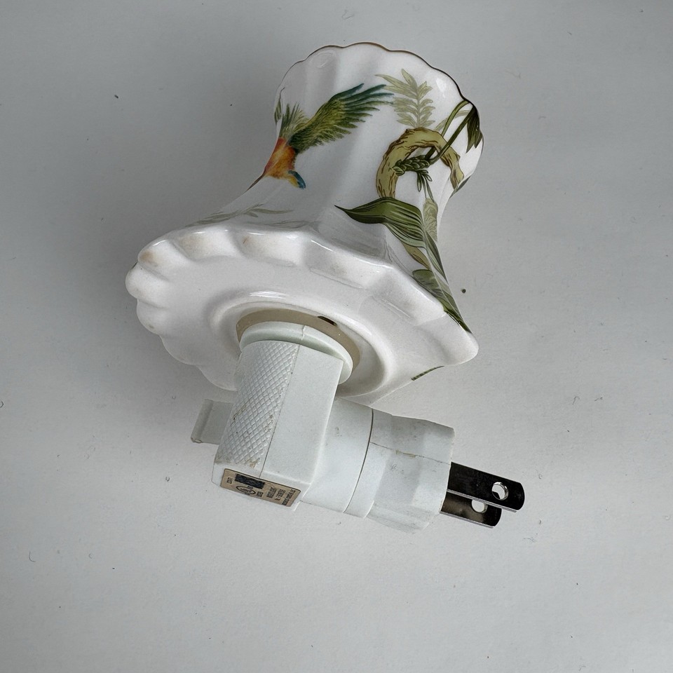 Porcelain Night Light Lamp Shade + Light Plug In Tropical Bird Flowers ...