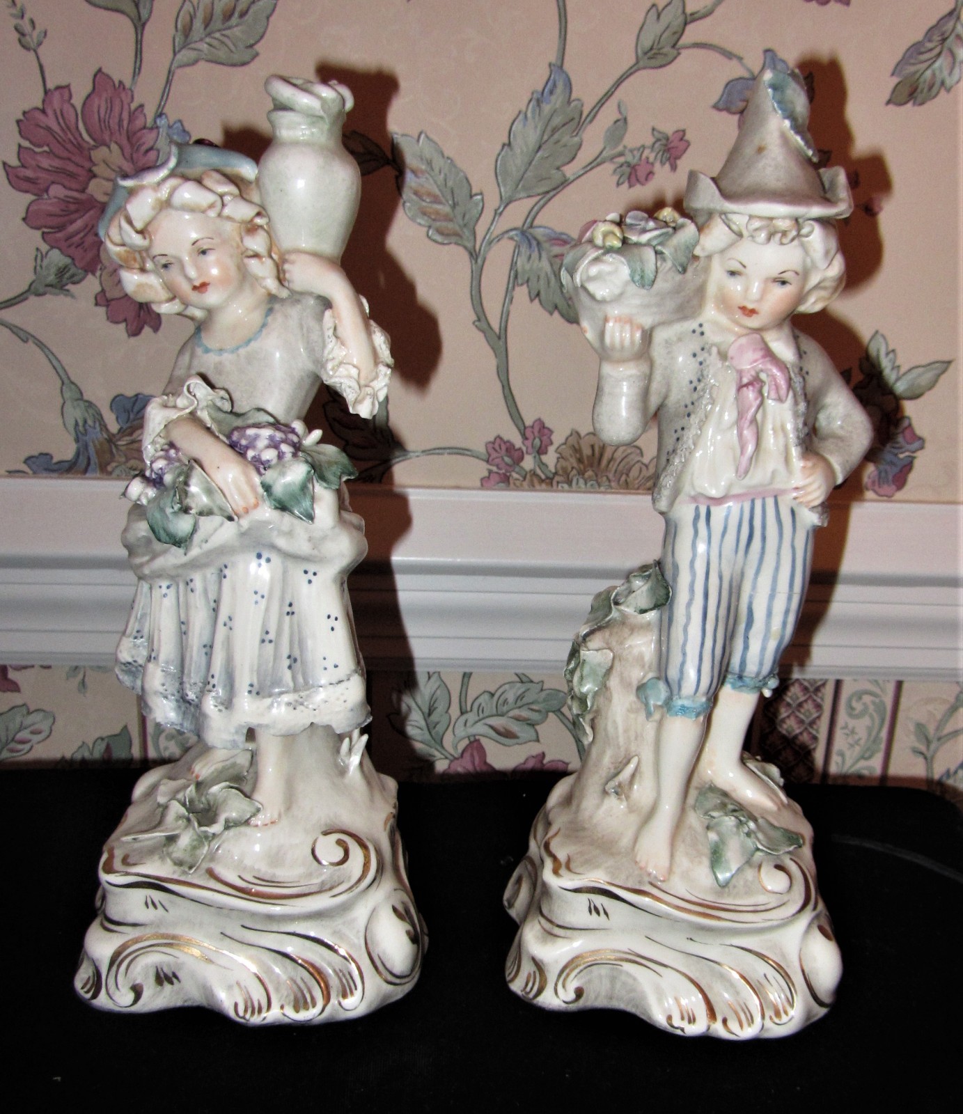 ANTIQUE PAIR BOY & GIRL CORDEY 10.5" TALL PORCELAIN FIGURINES nUMBERS ...