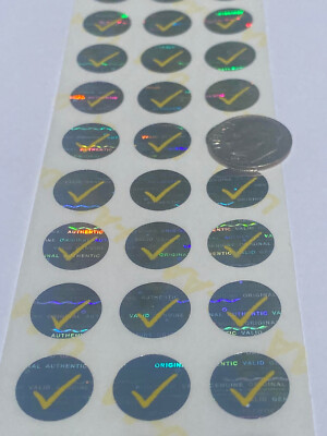 100 CHECK MARK-.50 INCH ROUND SECURITY HOLOGRAM LABELS STICKERS SEALS ...