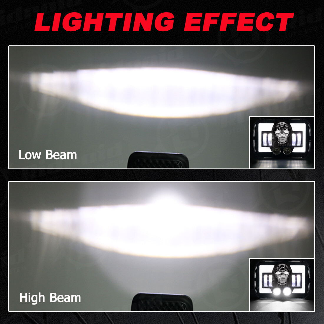 1PCS Jeep Wrangler YJ Cherokee XJ 5x7 7x6" RGB Skull LED Headlights ...