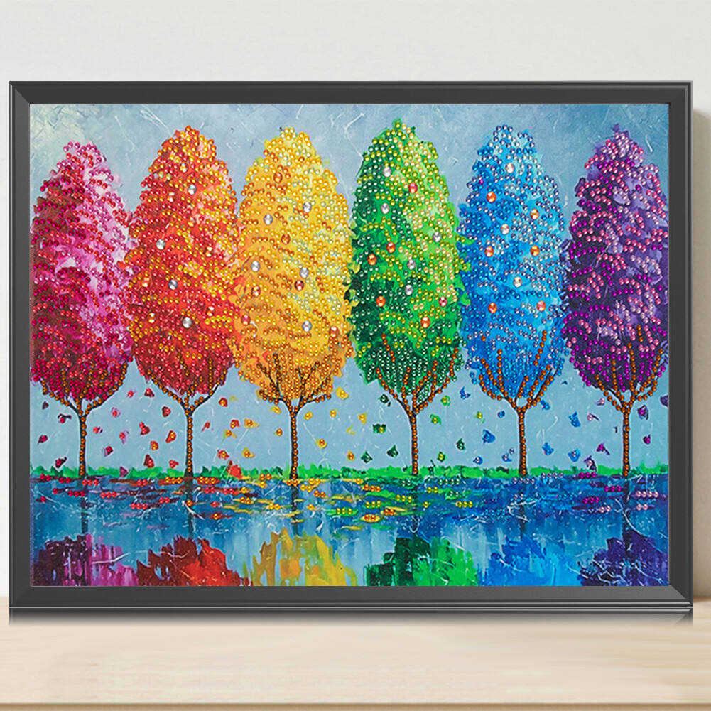 5D DIY Partial Drill Special Shape Colorful Tree Rhinestone Diamond ...