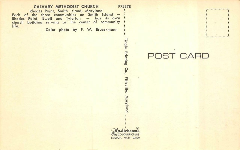 RHODES POINT, Smith Island MD Maryland CALVARY METHODIST CHURCH Chrome ...