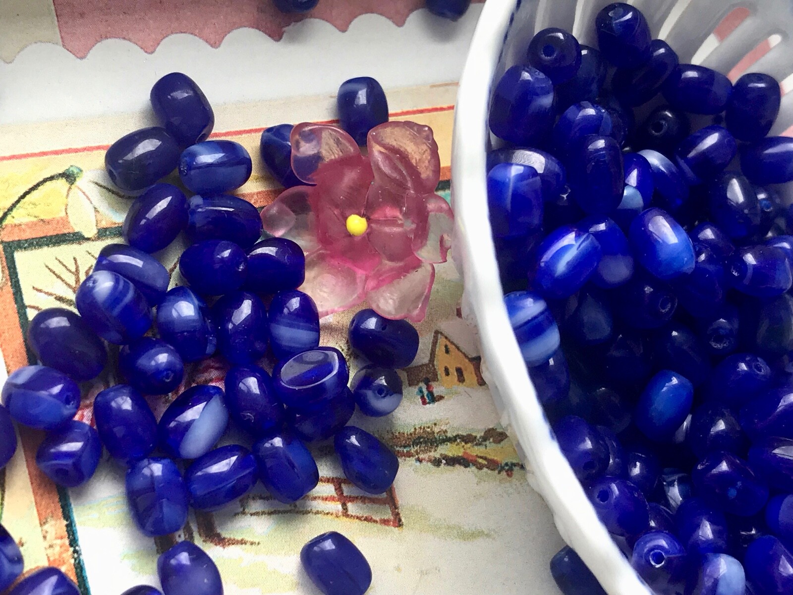Vintage Beads Pressed Glass Czech Rice Cobalt Two tone Retro Blue NOS ...