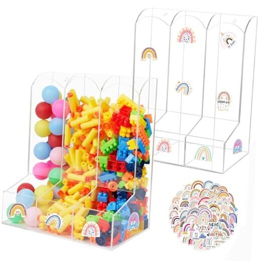 2PCS Acrylic Triple Compartment Wall Toy Dispensers with DIY Stickers ...