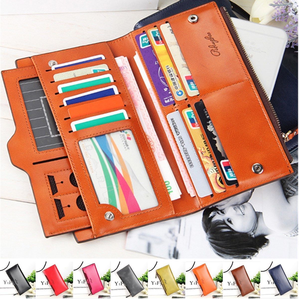 Women Ladies PU Leather Wallets Zipper Clutch Long Purse Card Case ...