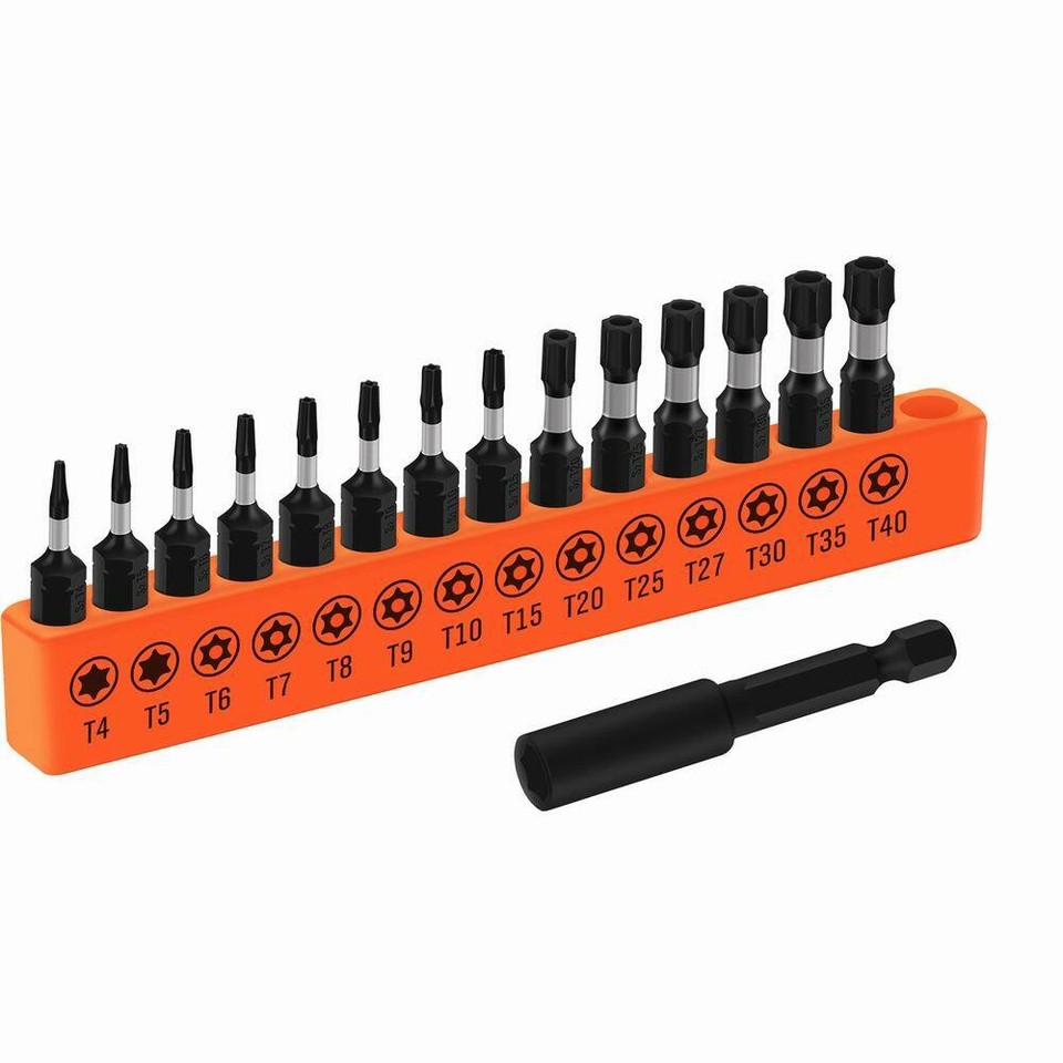 15Pc Impact Rated Security Torx Bit Set Tamper Resistant 1/4" Magnetic ...