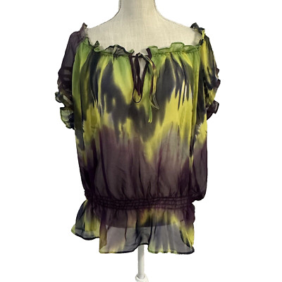 Cotton Express Missy Tie Dye Peasant Top Womens LARGE Semi Sheer ...