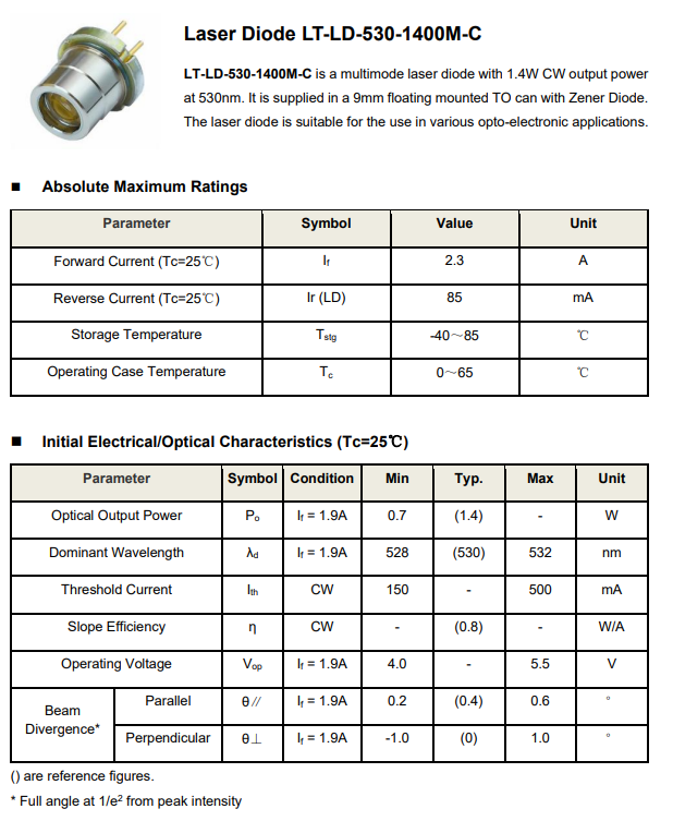Lasertree 530nm 1500mW High Power Green Laser Diode | eBay