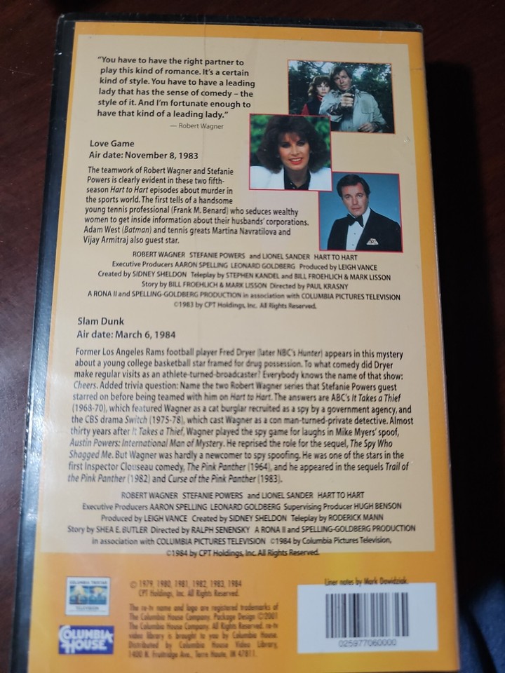 Hart To Hart Tv Show The Collector's Edition Vhs Tape Columbia House ...
