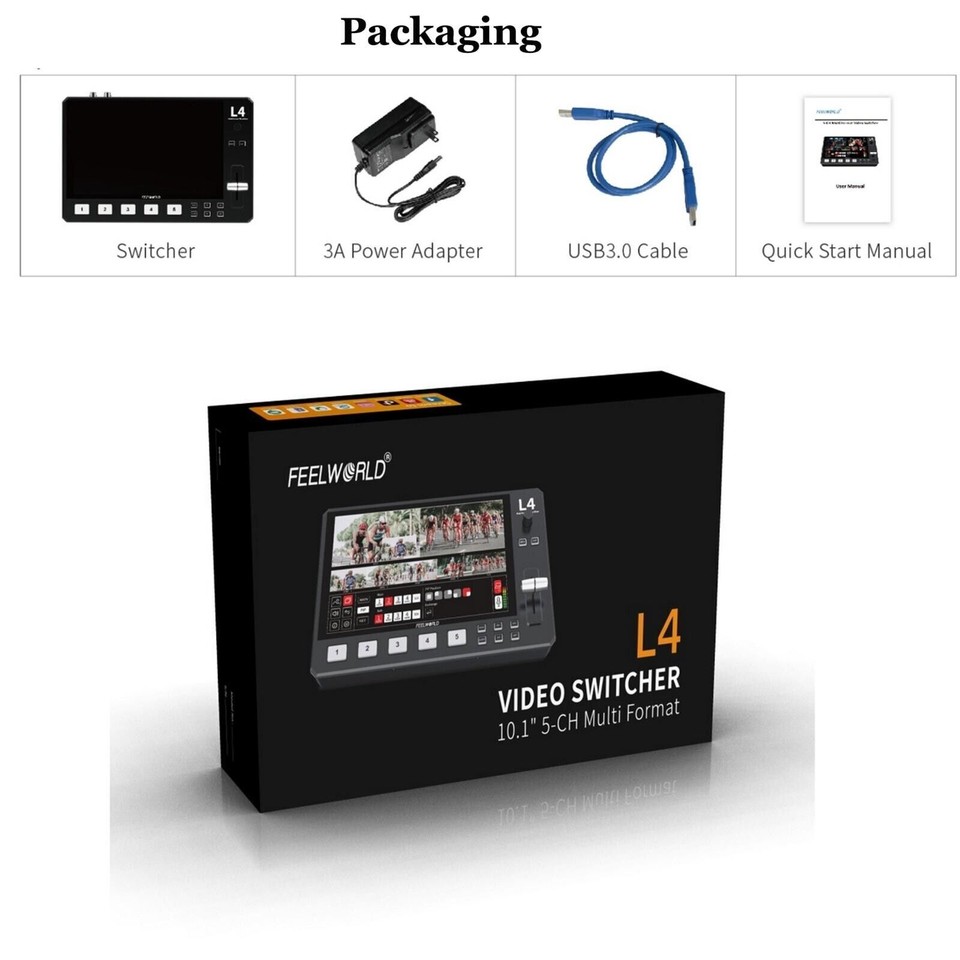 Feelworld L4 Multi-Camera Video Mixer Switcher 10.1inch HD Touch Screen ...