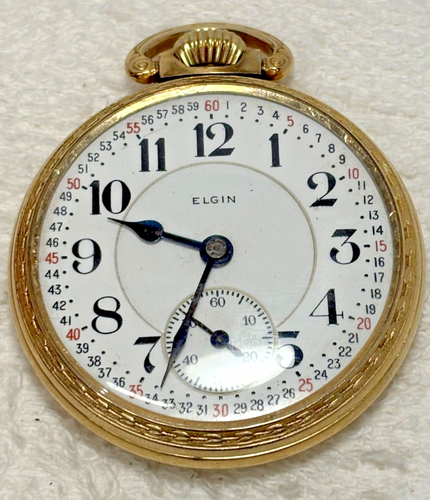 Vintage 1920 Elgin Rail Road Pocket Watch 16s21J Father Time w ...