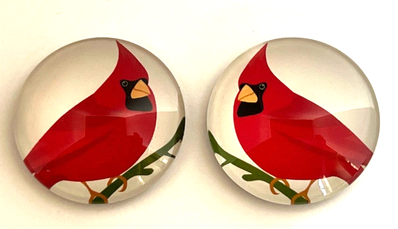 Ganz Set of 2 Round Glass Magnets Simple Red Cardinals Perched on ...