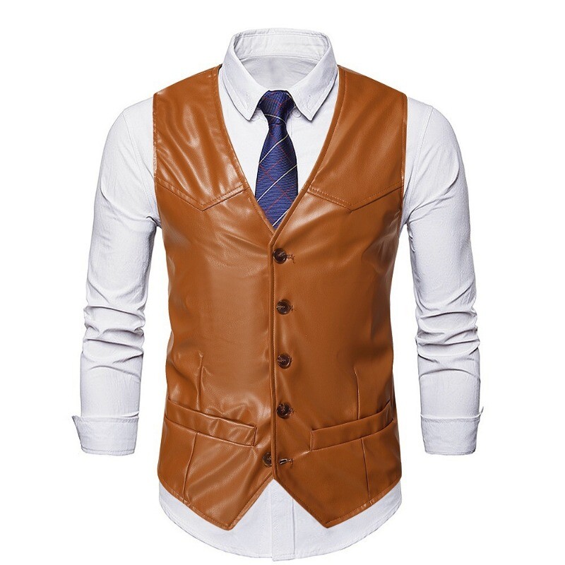 Business Men Faux Leather Waistcoat Jacket Coat Motorcycle Formal ...